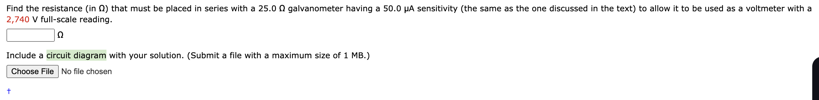 Solved 2,740 V full-scale reading. Ω Include a circuit | Chegg.com