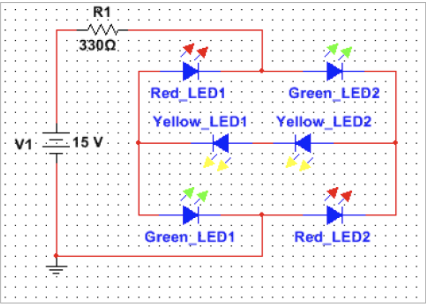 Solved R1 : 33002 Red LED1 Green LED2 Yellow LED1 | Chegg.com