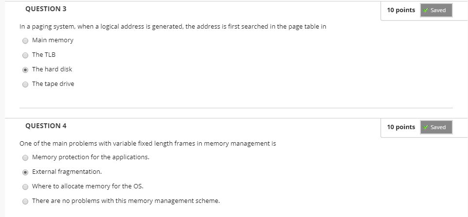 Solved QUESTION 3 10 points Saved In a paging system, when a | Chegg.com