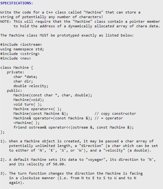 Solved SPECIFICATIONS: Write the code for a C++ class called | Chegg.com