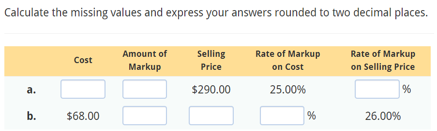 Solved Calculate the missing values and express your answers | Chegg.com