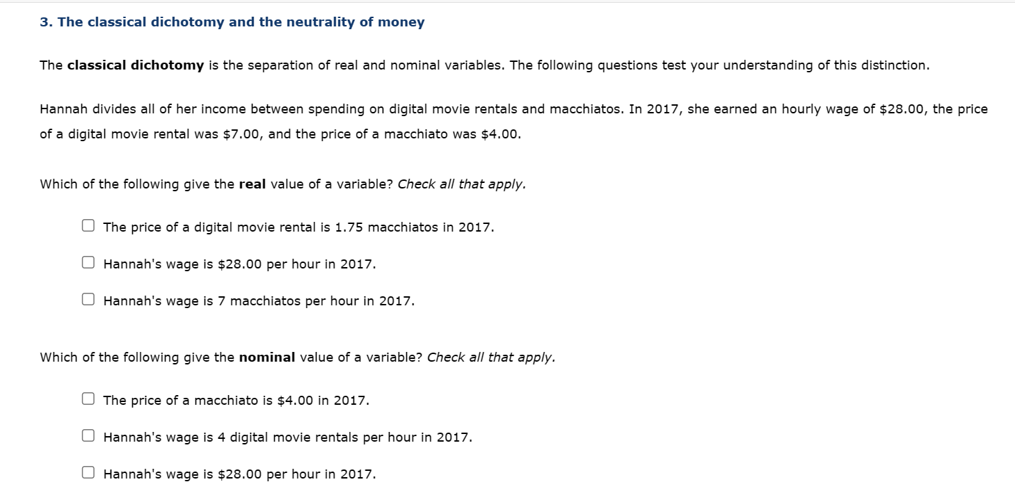 Solved 3. The classical dichotomy and the neutrality of | Chegg.com