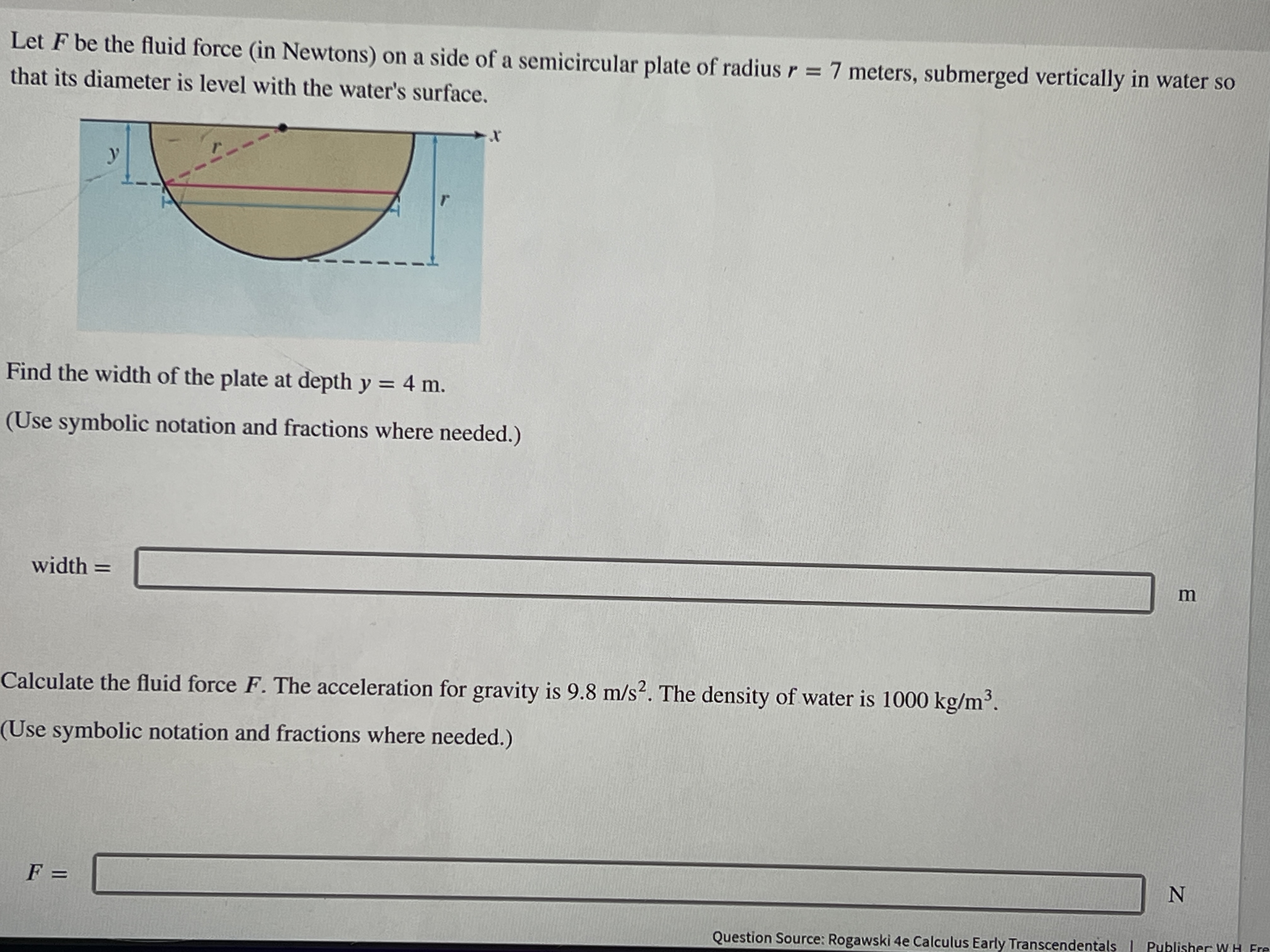 Solved Let F be the fluid force (in Newtons) on a side of a | Chegg.com
