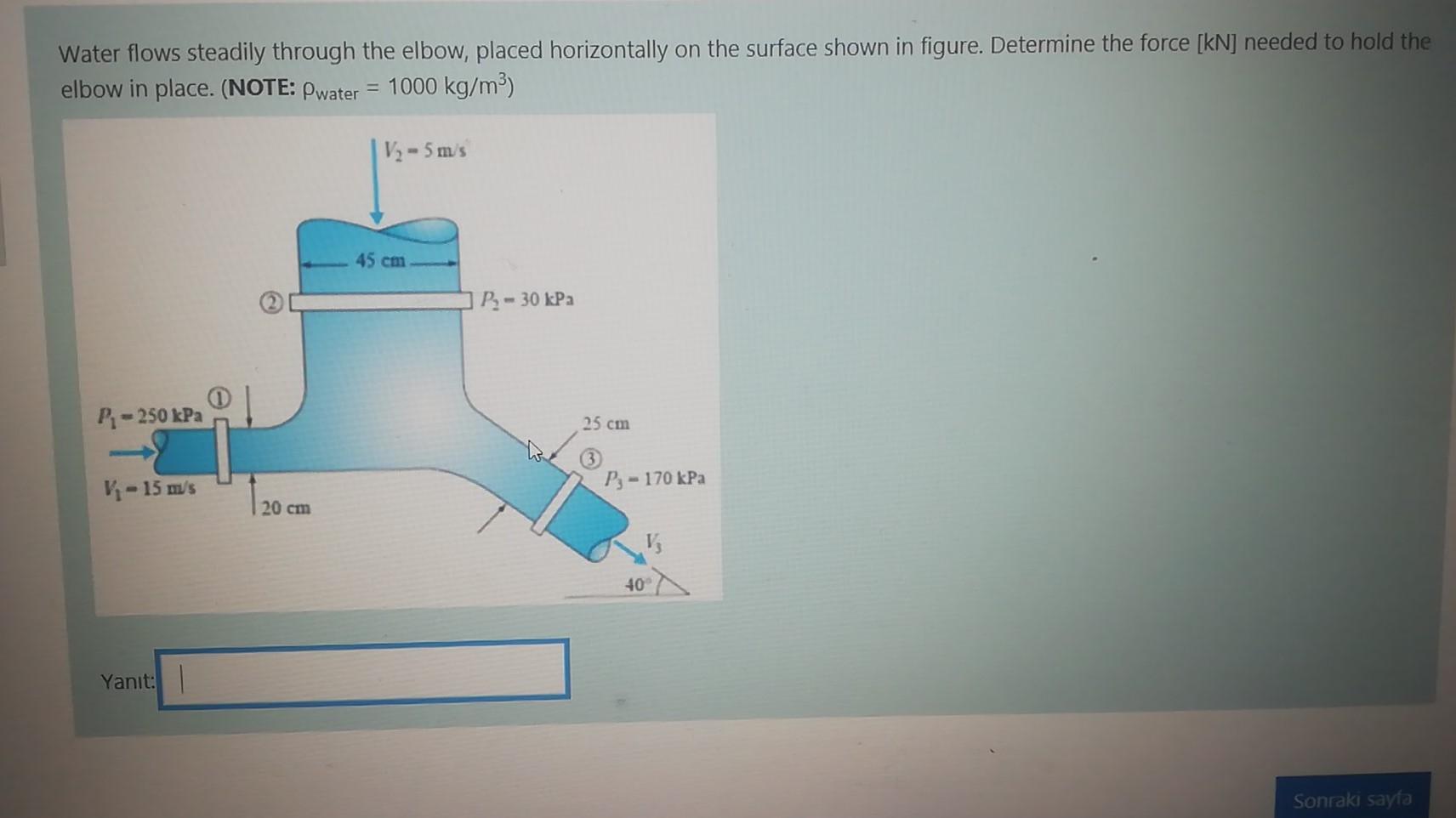 Solved Water flows steadily through the elbow, placed | Chegg.com