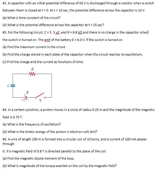 Solved #2. A capacitor with an initial potential difference | Chegg.com