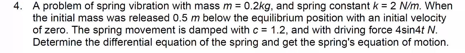 Solved A problem of spring vibration with mass m=0.2 kg, and | Chegg.com