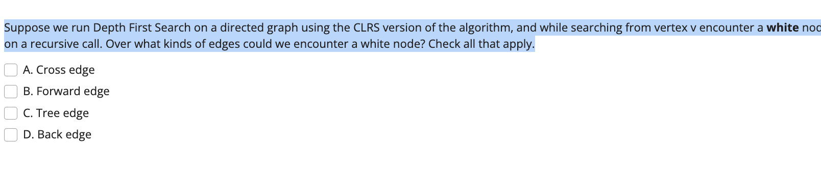 Solved Suppose we run Depth First Search on a directed graph | Chegg.com