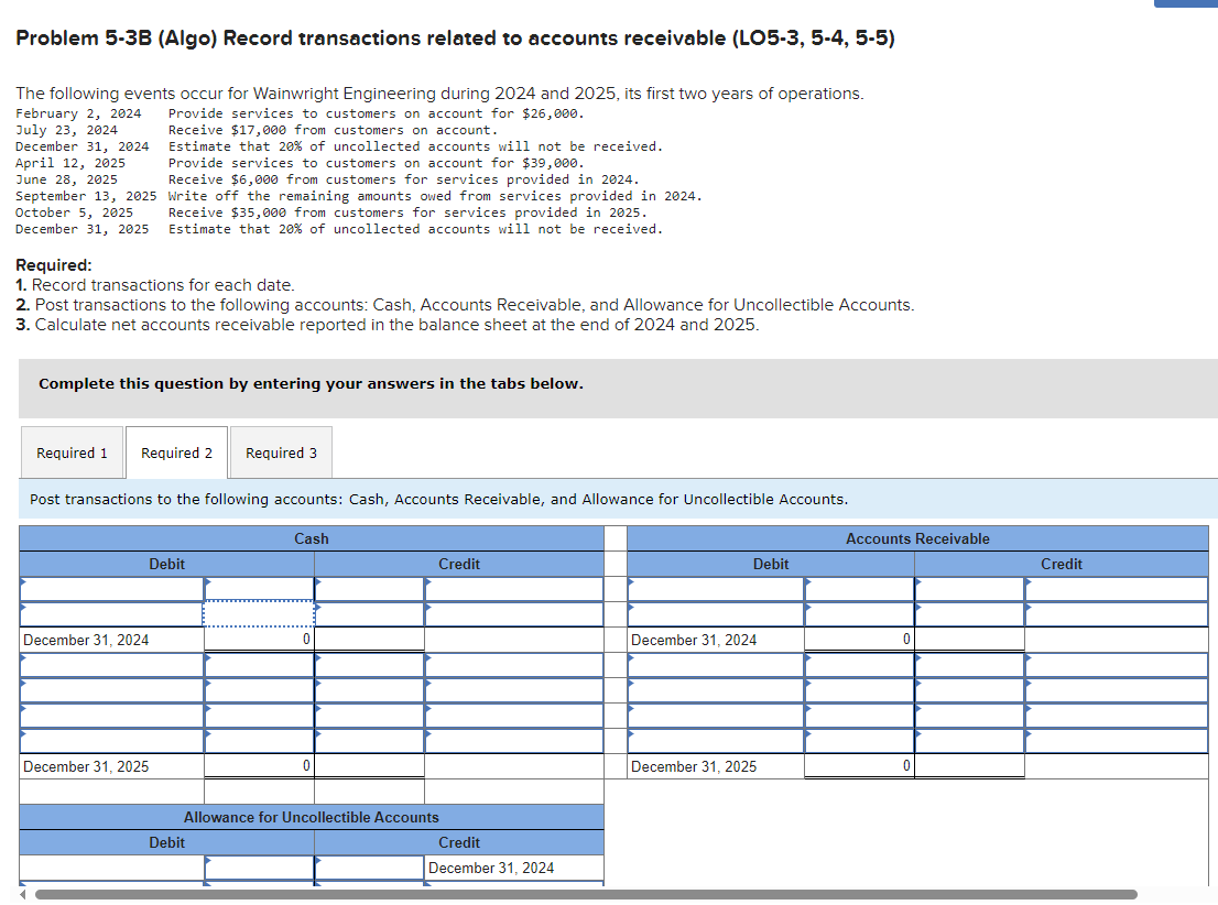 Solved Problem 5-3B (Algo) ﻿Record transactions related to | Chegg.com