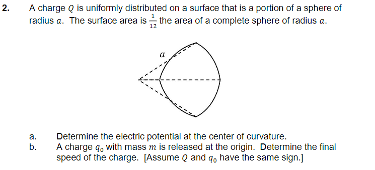 Solved 2. A charge Q is uniformly distributed on a surface | Chegg.com