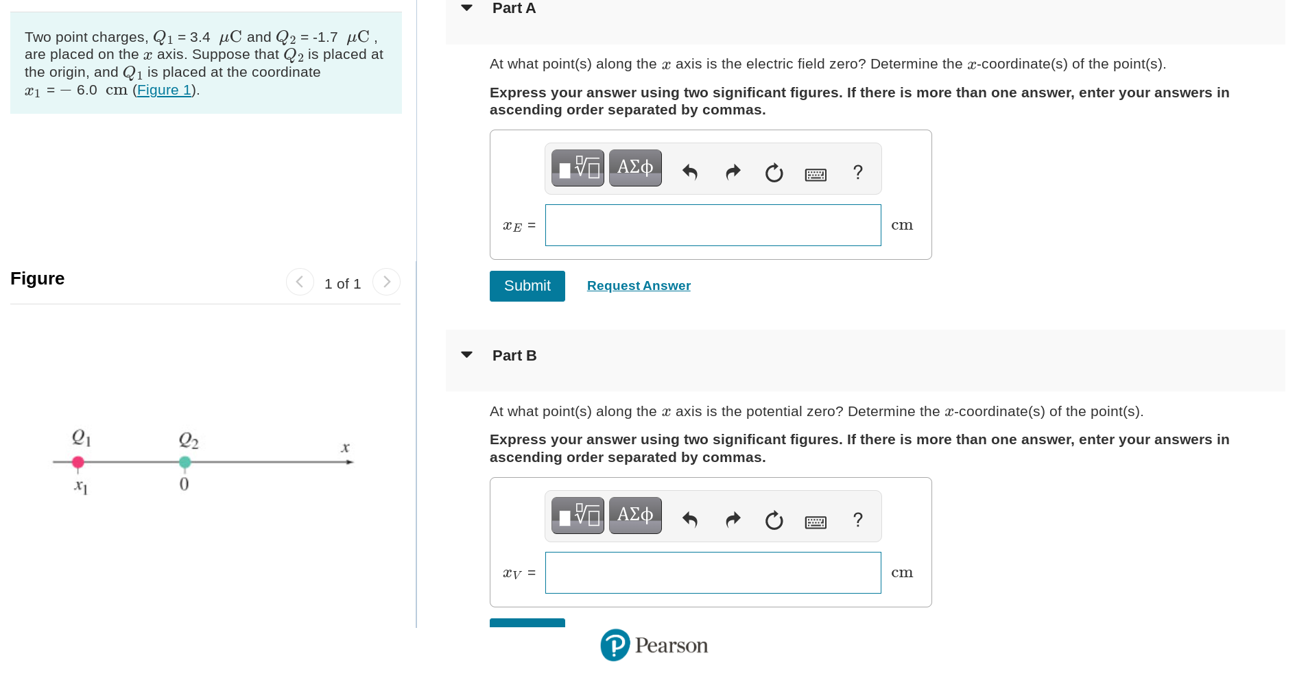Solved Two point charges, Q1=3.4μC and Q2=−1.7μC, are placed | Chegg.com