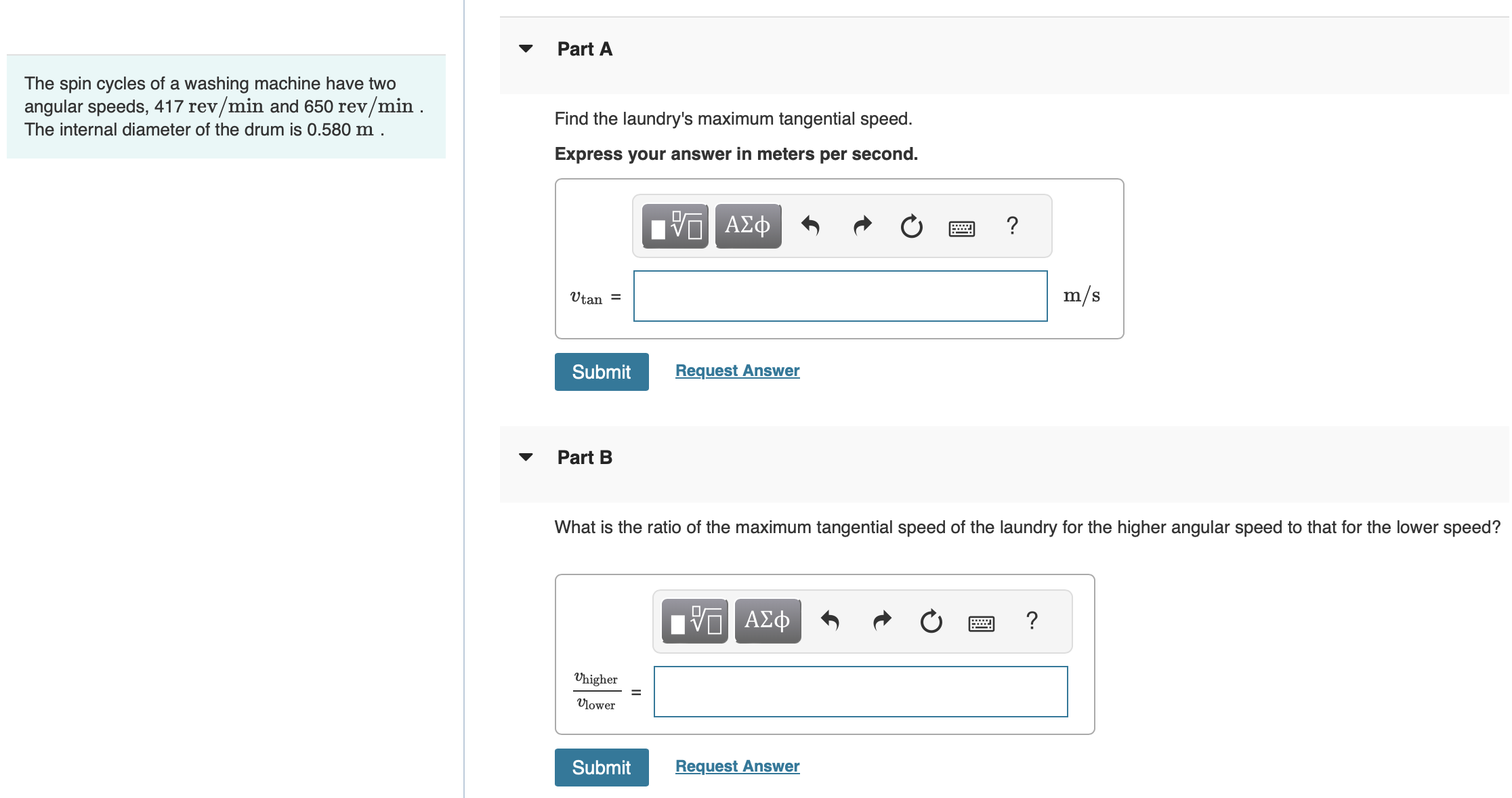 Solved The spin cycles of a washing machine have two angular | Chegg.com