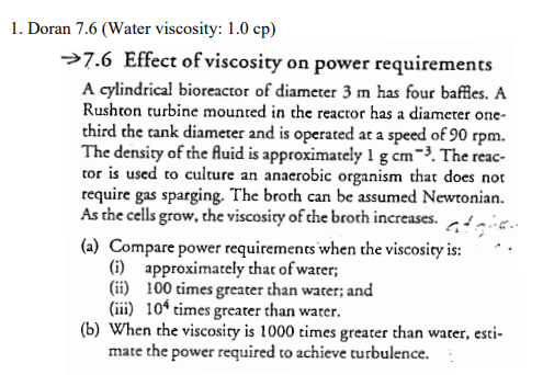 Solved →7.6 Effect of viscosity on power requirements A | Chegg.com