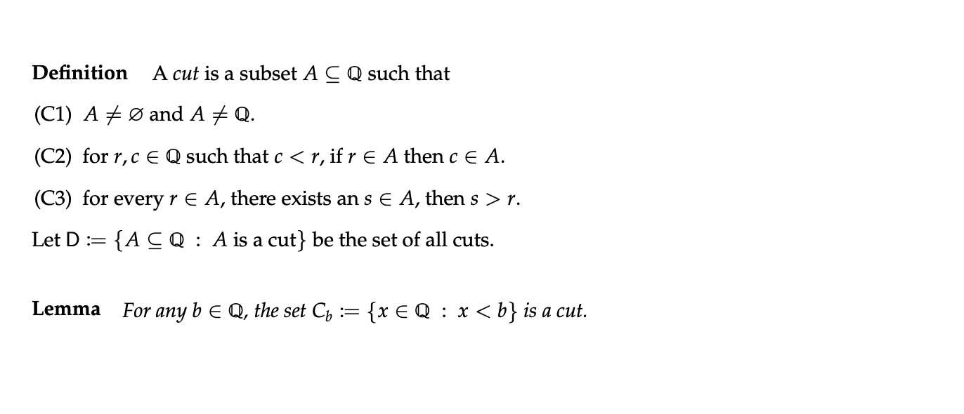 Solved Definition A cut is a subset A⊆Q such that (C1) A =∅ | Chegg.com