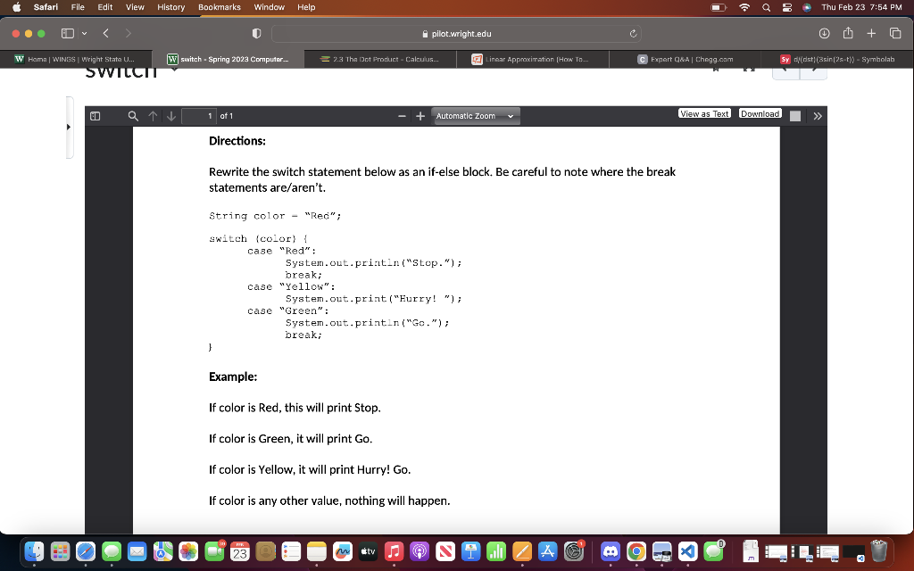 Solved Rewrite the switch statement below as an if-else | Chegg.com