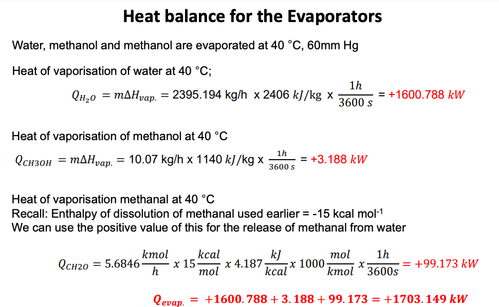 Heat balance for the Evaporators No sensible heat | Chegg.com