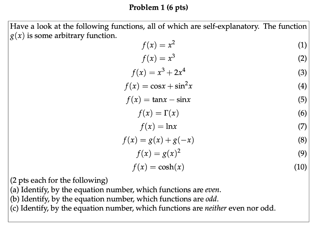 Solved Have a look at the following functions, all of which | Chegg.com
