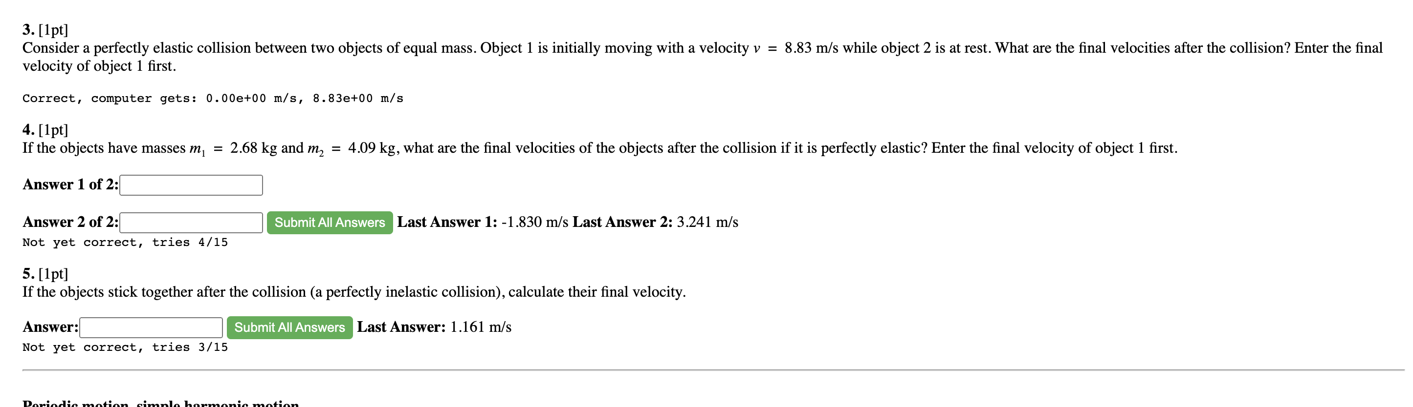 Solved 3. [1pt] Consider a perfectly elastic collision | Chegg.com