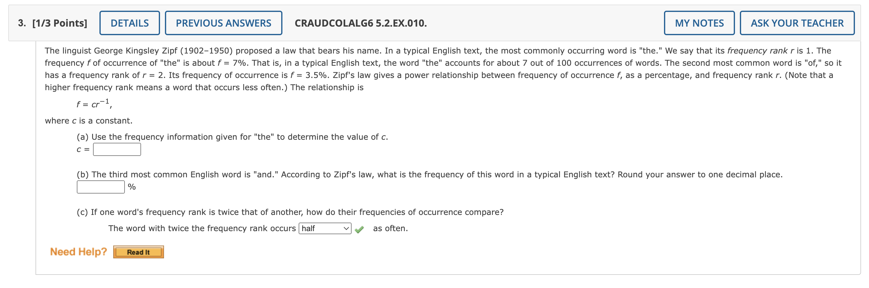 Solved The linguist George Kingsley Zipf (1902-1950) | Chegg.com