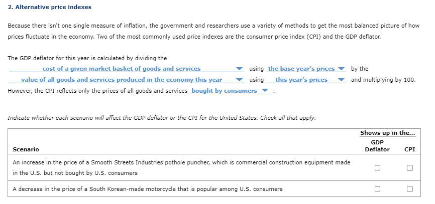 Solved 2. Alternative price indexes Because there isn't one | Chegg.com