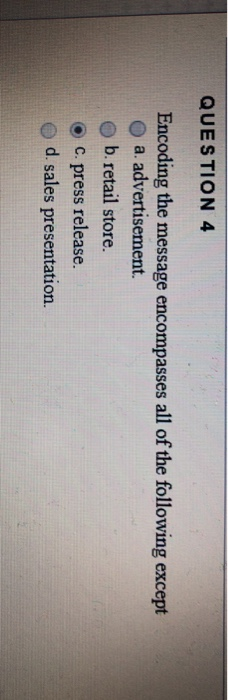 Solved QUESTION 4 Encoding the message encompasses all of | Chegg.com