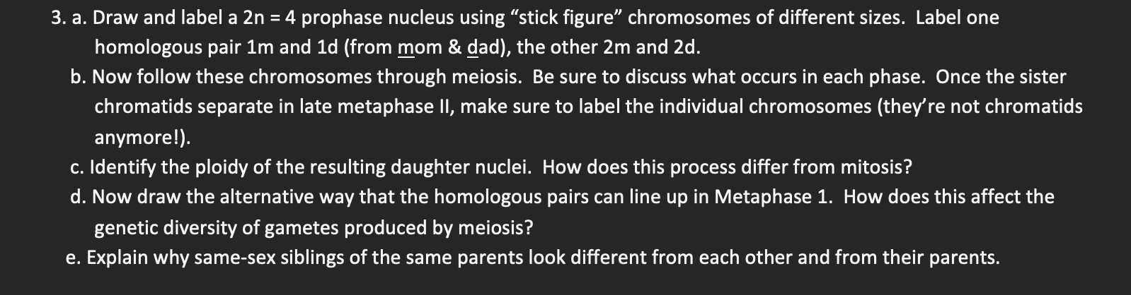 Solved 3. a. Draw and label a 2n=4 prophase nucleus using | Chegg.com