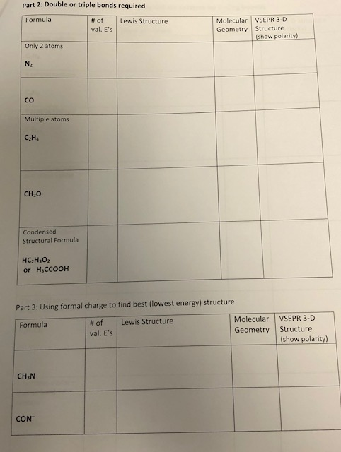 Solved Part 2: Double or triple bonds required Formula # of | Chegg.com