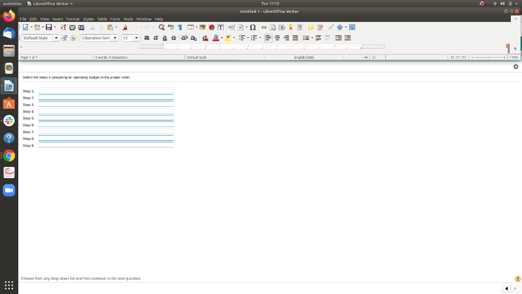 Solved Activities LibreOffice Writer Tue 11:12 Untitled 1 - | Chegg.com