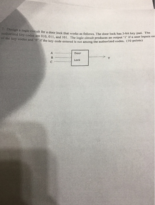 Solved Design a logic circuit for door lock that works as | Chegg.com