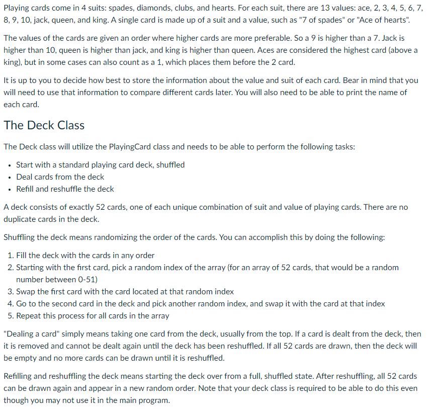 Solved C++ Must have 5 files: 1. PlayingCard.h, 2. | Chegg.com