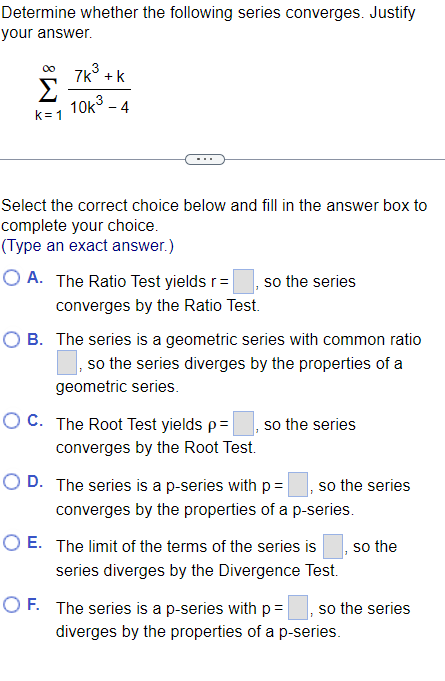 Solved Determine whether the following series converges. | Chegg.com