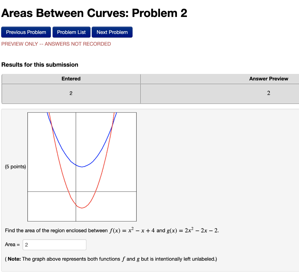 Solved Areas Between Curves: Problem 2 Previous Problem | Chegg.com