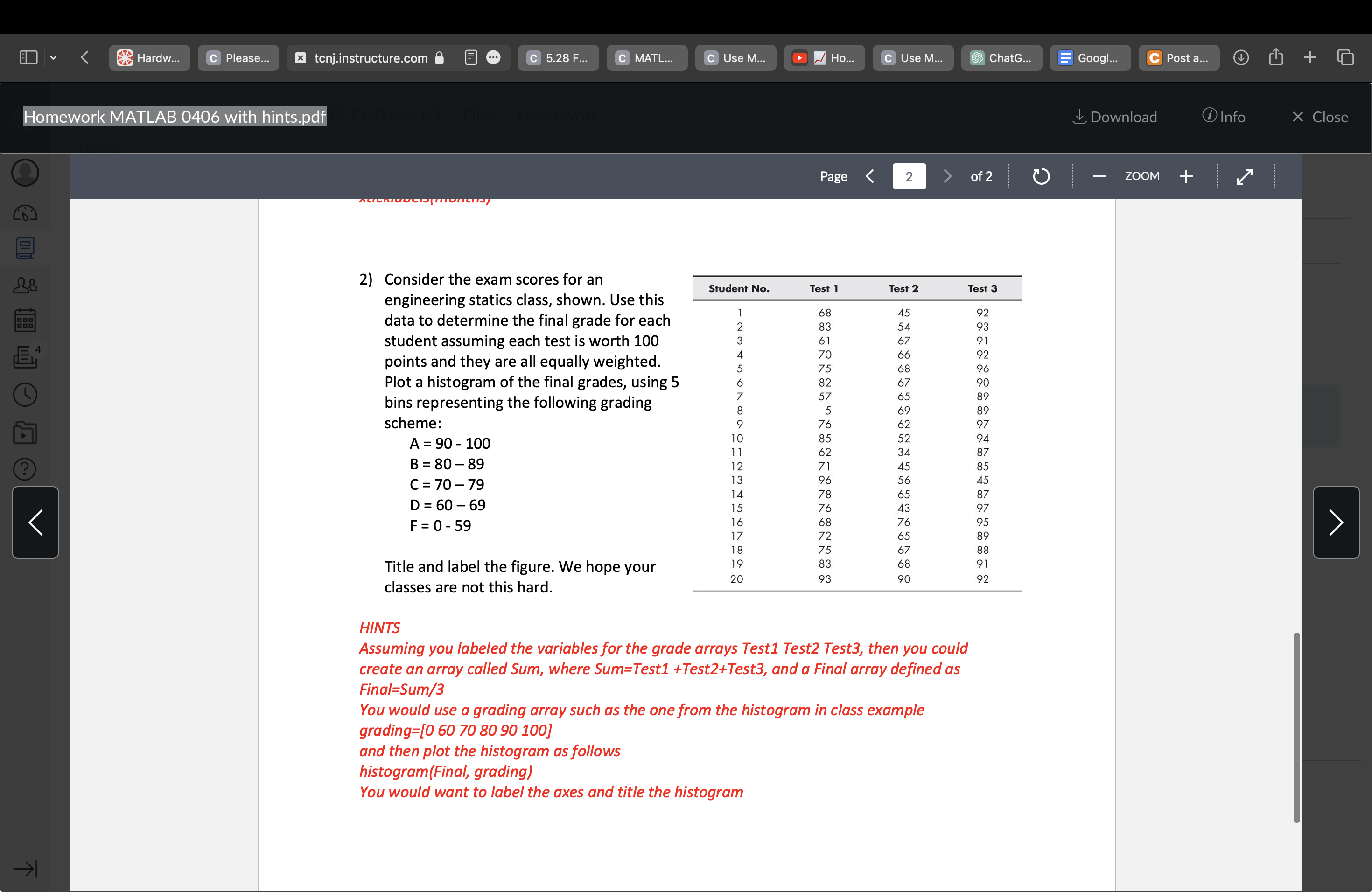 Solved 2) Consider the exam scores for an engineering | Chegg.com