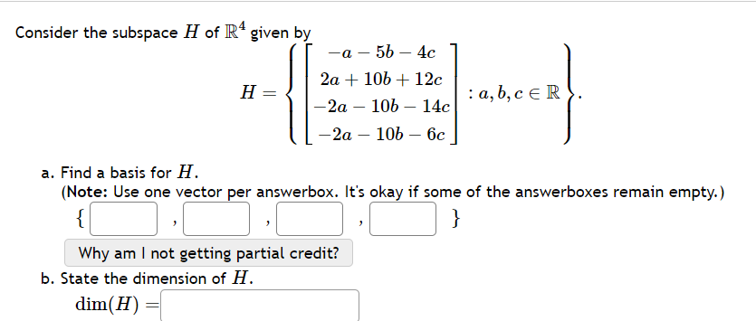 Solved Consider the subspace H of R4 given by | Chegg.com