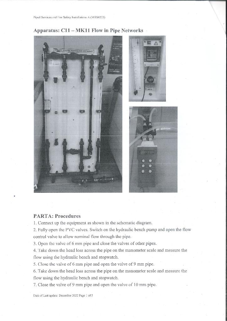 Solved Apparatus: C11-MK11 Flow in Pipe Networks PARTA: | Chegg.com