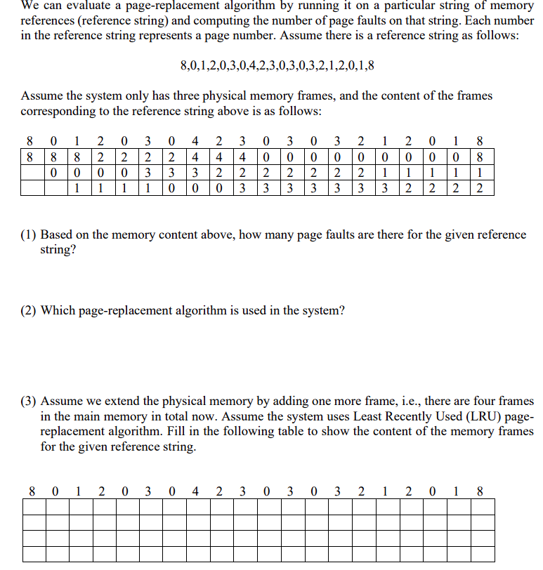 Solved We can evaluate a page-replacement algorithm by | Chegg.com