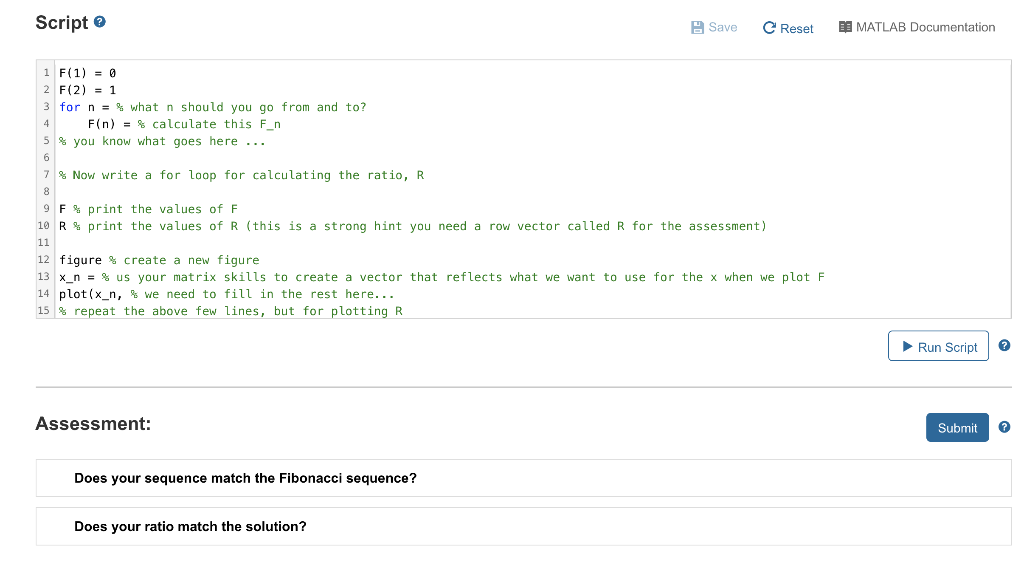 Solved Script Save C Reset MATLAB Documentation - 1 F = | Chegg.com