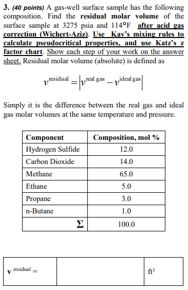Solved 3. (40 points) A gas-well surface sample has the | Chegg.com