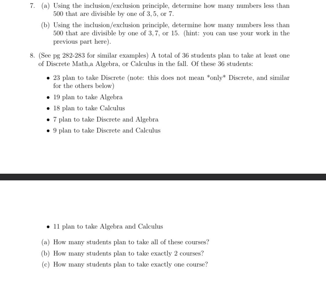 Solved 7. (a) Using the inclusion/exclusion principle, | Chegg.com