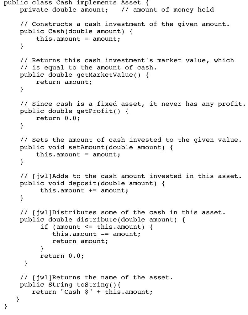 Solved 13. Add an equals method to the cash class introduced | Chegg.com