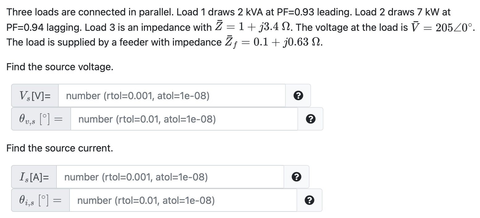 Solved Three loads are connected in parallel. Load 1 draws 2 | Chegg.com