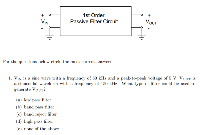 Solved Consider the 1st order ideal passive filter circuit | Chegg.com