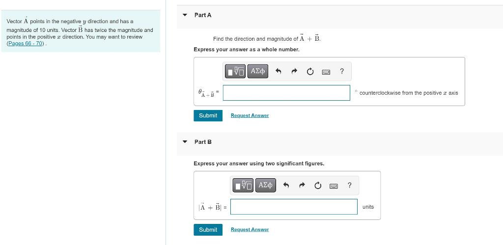 Solved Vector A points in the negative y direction and has a | Chegg.com