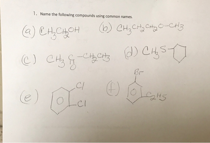 Solved Name the following compounds using common names. | Chegg.com