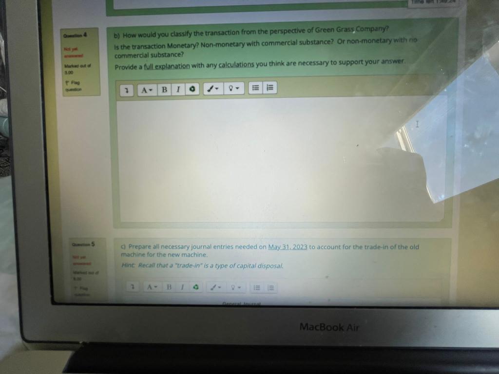 Solved NON-MONETARY TRANSACTIONS Green Grass Company | Chegg.com