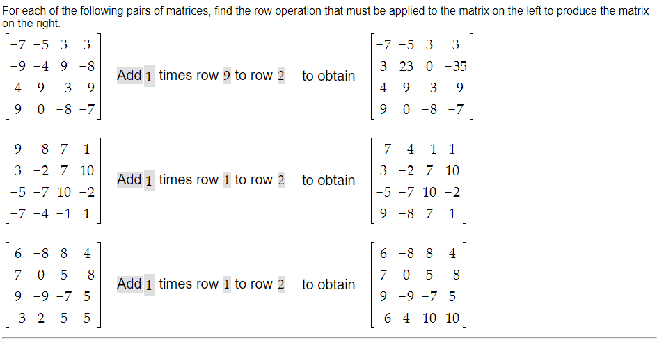 Solved For each of the following pairs of matrices, find the | Chegg.com