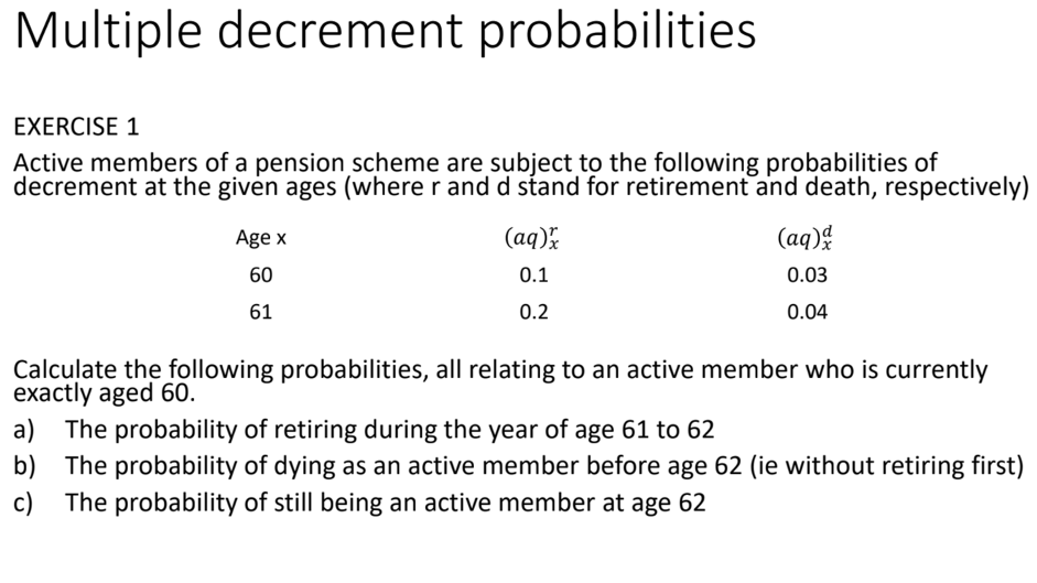 Multiple decrement probabilities EXERCISE 1 Active | Chegg.com