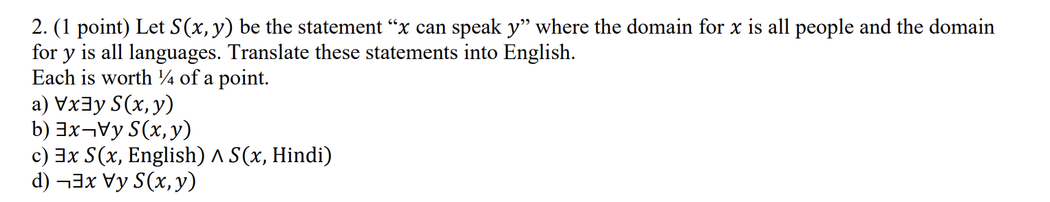 Solved 3. (1 point) Express each of these statements using | Chegg.com