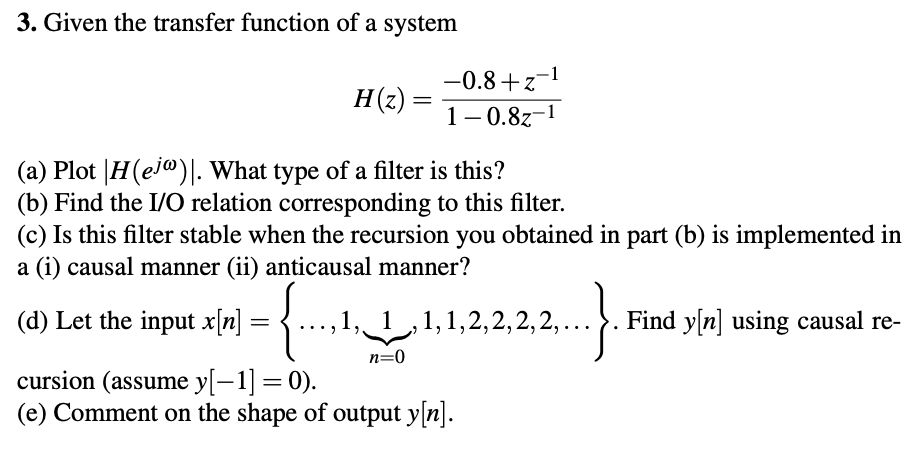 3. Given the transfer function of a system | Chegg.com