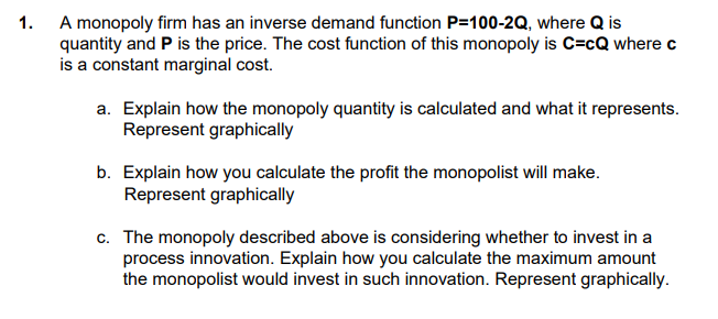Solved 1. A monopoly firm has an inverse demand function | Chegg.com