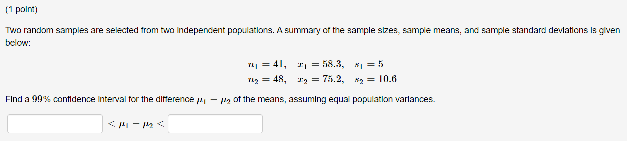 Solved Two random samples are selected from two independent | Chegg.com